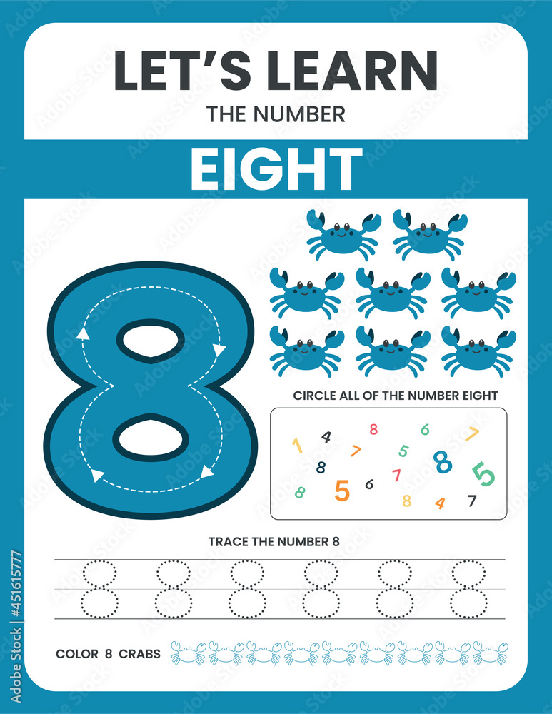 Number 8 worksheet is a vector illustration for a mathematic subject in ...