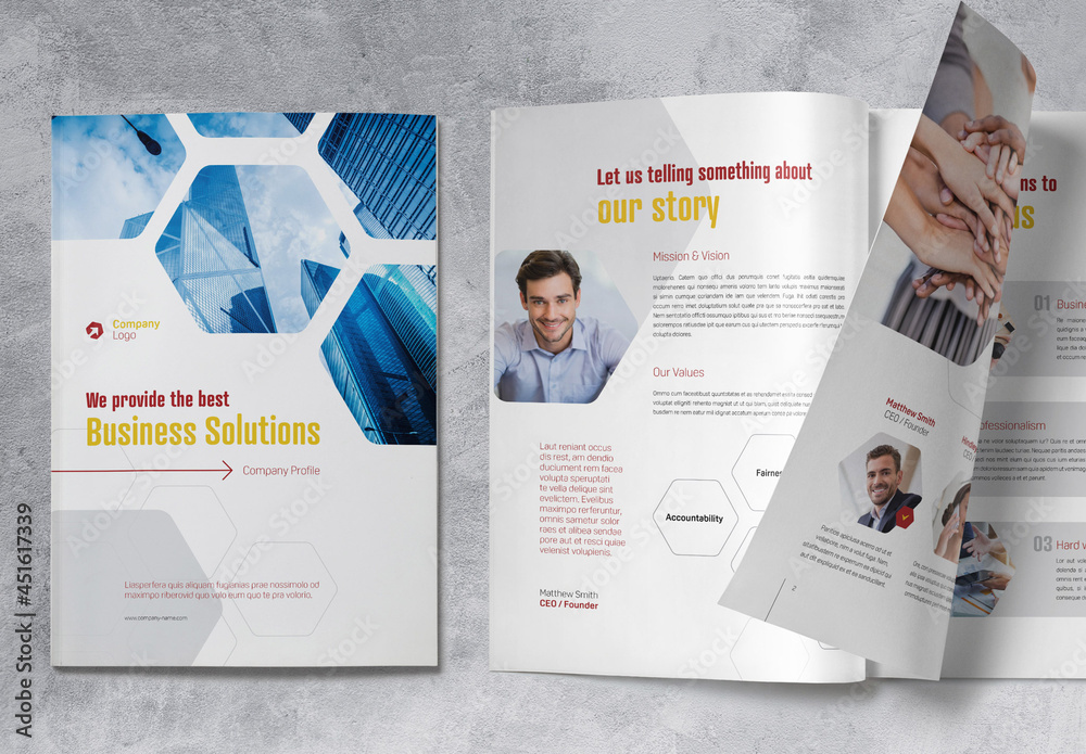 Company Profile with Red and Yellow Accents Stock Template | Adobe Stock