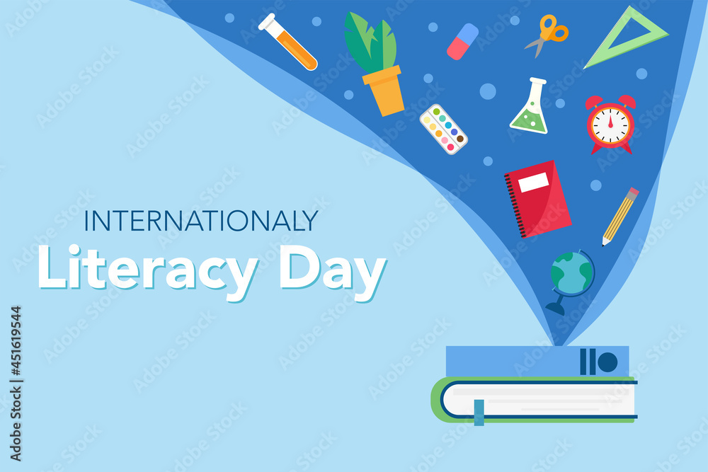 International Literature Day. Books and knowledge. Cut vector ...