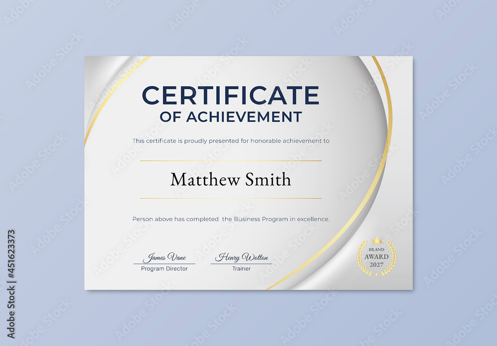 Certificate of Achievement Layout in Luxury Design Stock Template ...