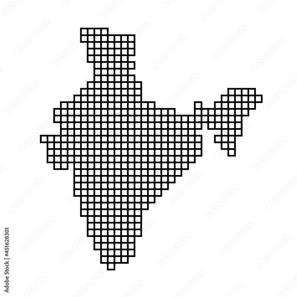 India map silhouette from black pattern mosaic structure of squares ...