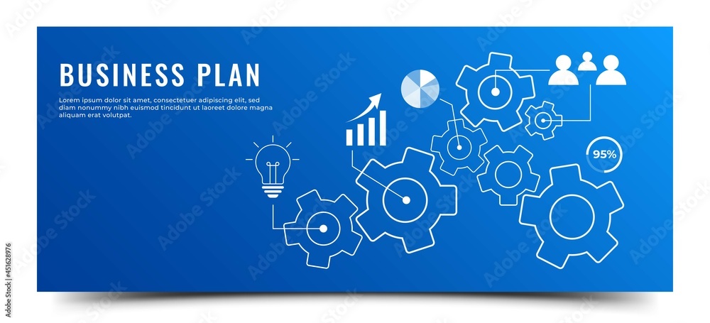 Business plan process banner design with gradient blue background color ...