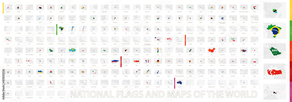 Maps with flag of the World, national flags and map collection. Stock ...