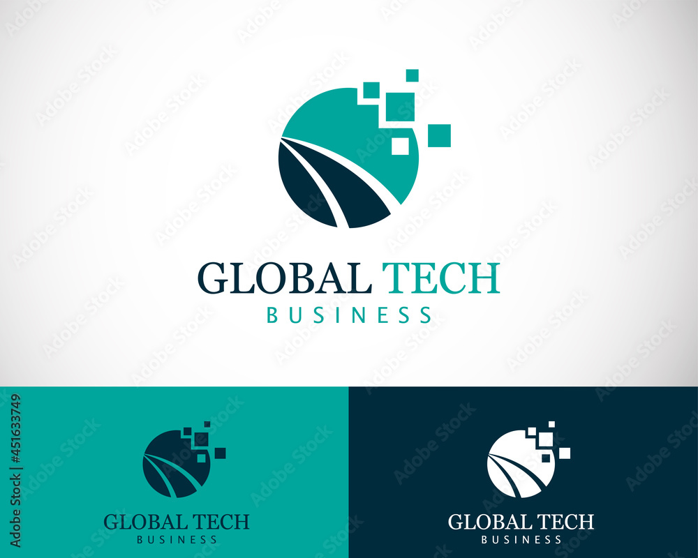 global tech logo creative color modern pixel digital design concept ...