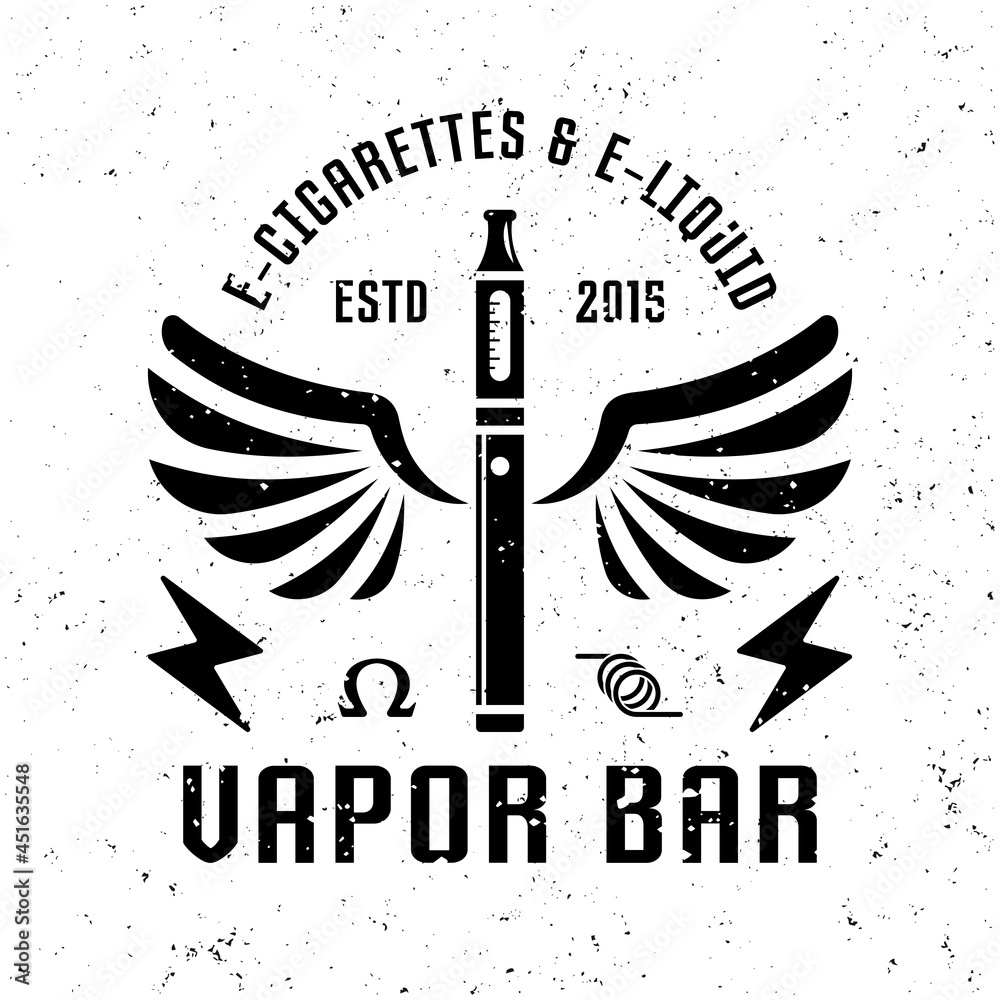 Vape bar vector monochrome emblem, label, badge or logo in vintage ...