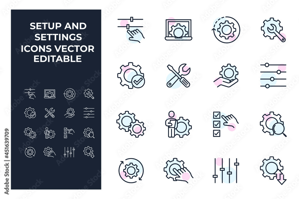 set of Setup and Settings elements symbol template for graphic and web ...