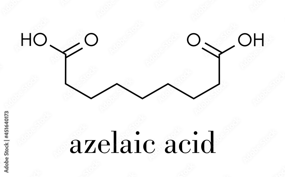 Azelaic acid (nonanedioic acid) molecule. Used in treatment of acne and ...