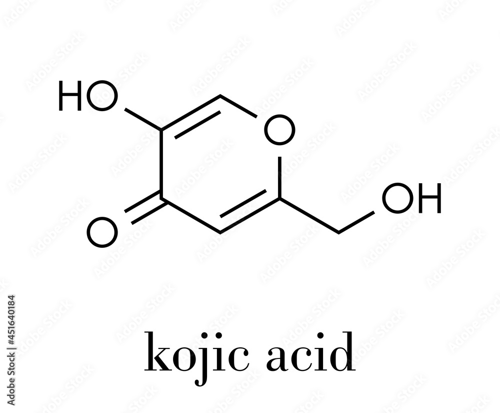 Kojic acid molecule. Used as food additive and for skin depigmentation ...