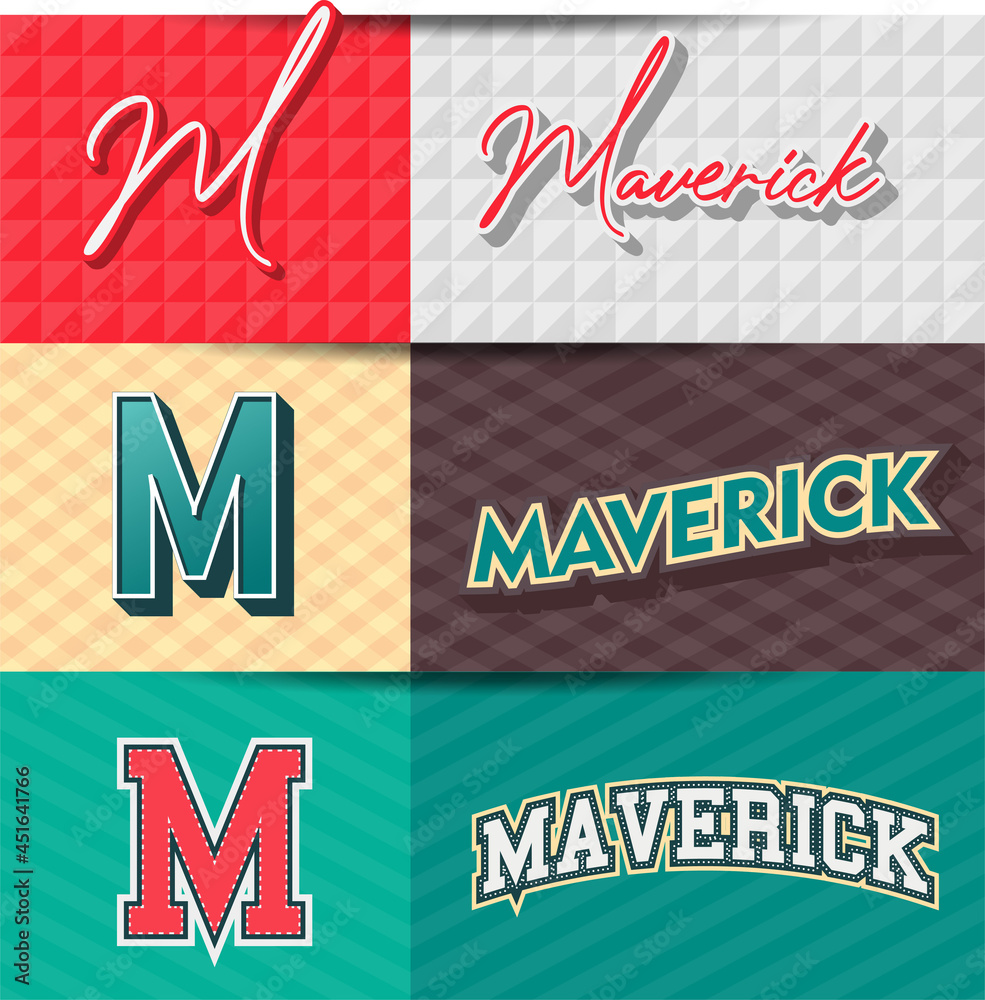 ,Male name,MAVERICK in various Retro graphic design elements, set of ...
