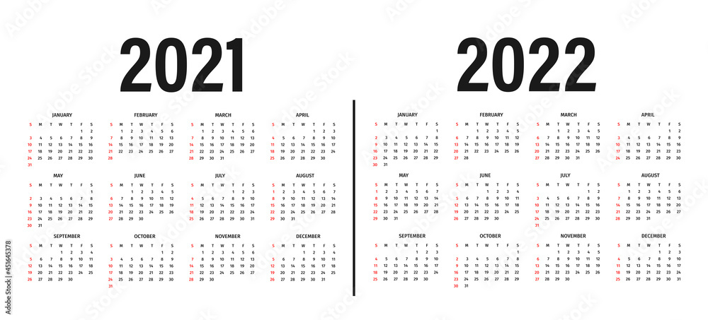 Calendar 2021 and 2022 template. Calendar layout in black and white ...