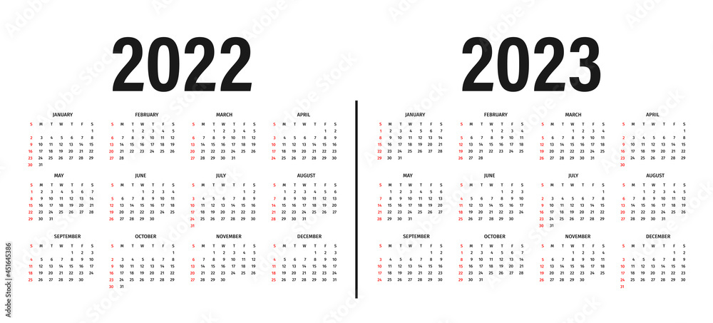 Calendar 2022 and 2023 template. Calendar layout in black and white ...