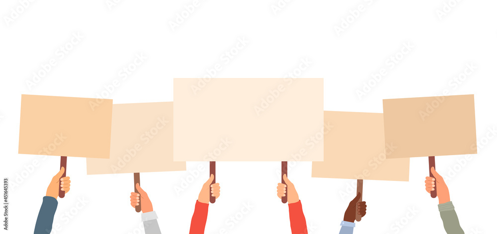 Protest, picket and peaceful demonstration. People hold in hands ...