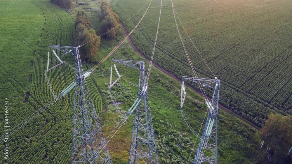 Transmission tower, power tower or electricity pylon. High-voltage ...
