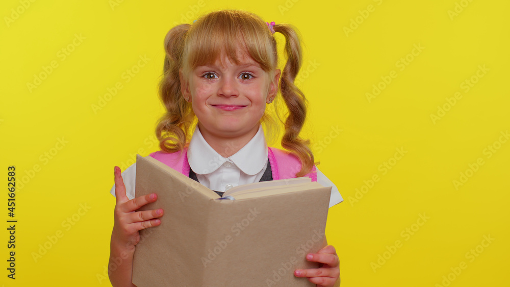 Lovely blond teenage student girl kid in school uniform wears pink ...