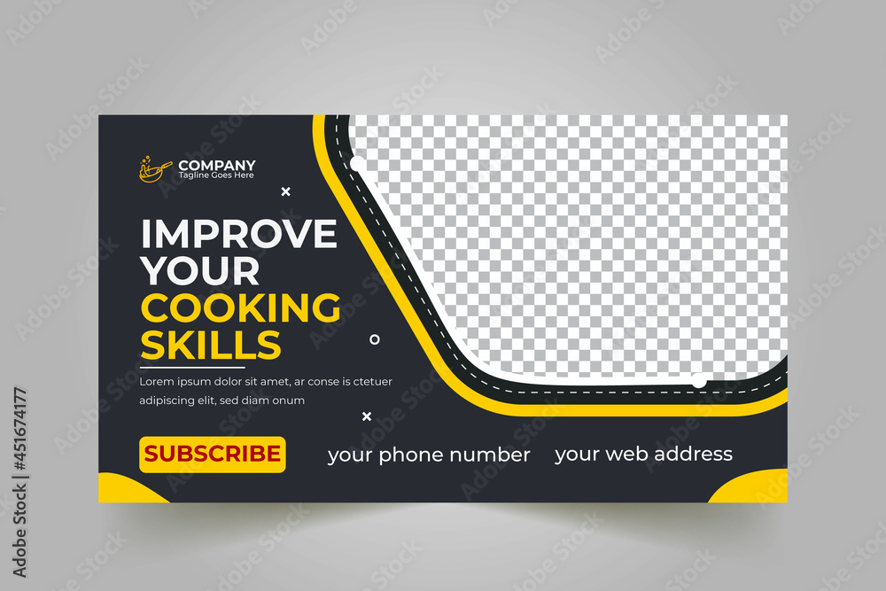 Cooking Youtube Thumbnail Template Design and Web Banner Stock Vector ...