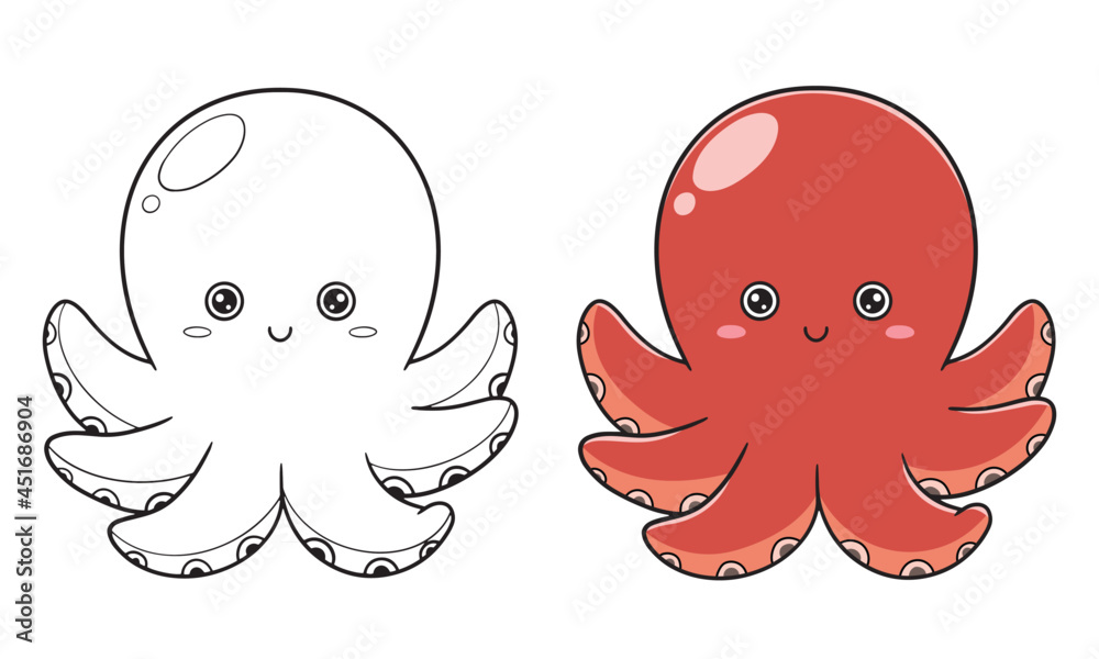 Hand draw cute octopus and coloring for kids Stock Vector | Adobe Stock