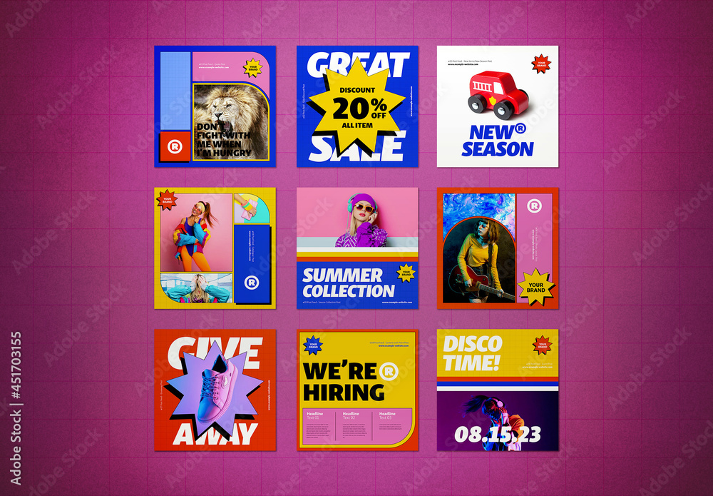 90S Social Media Post Set Stock Template | Adobe Stock