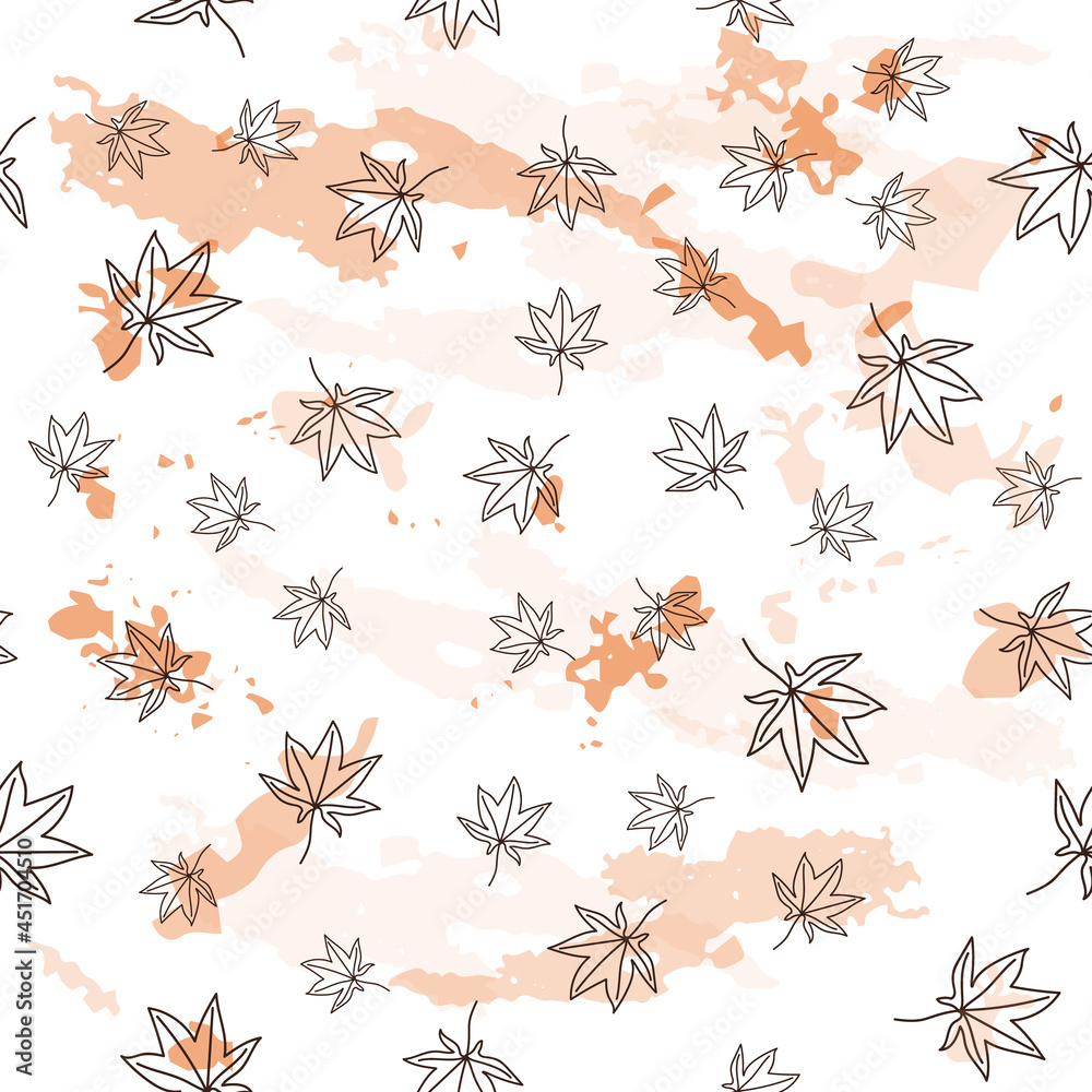 Autumn background. Maple leaves. Hand-drawn floral background. Beige ...