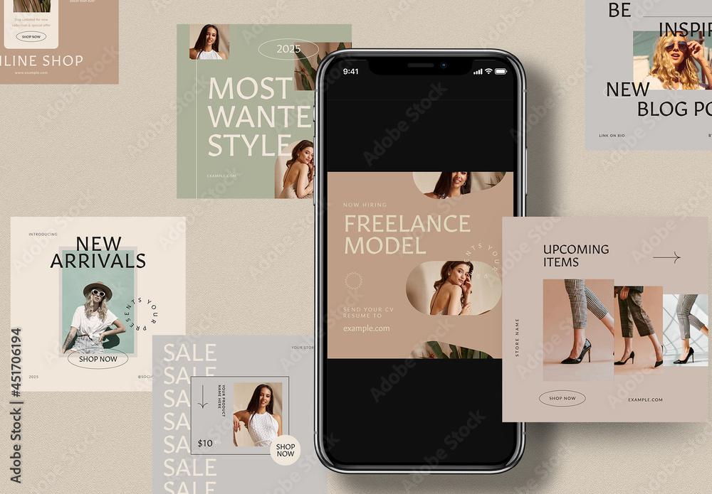 Minimalist Instagram Posts Set Stock Template | Adobe Stock