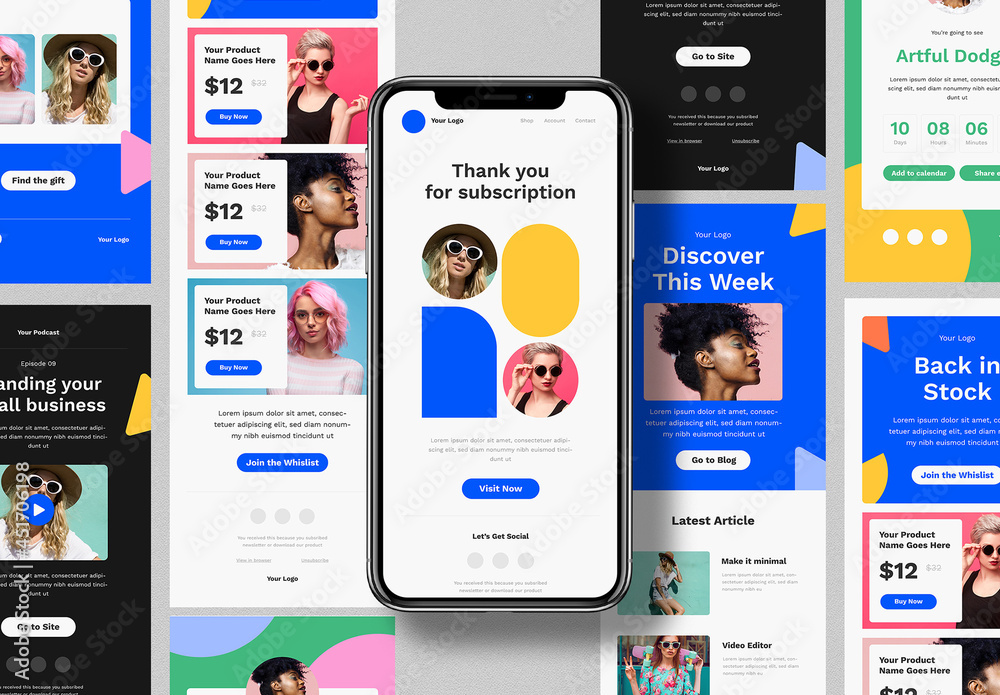 Modern Geometric Email Newsletter Layout Stock Template | Adobe Stock