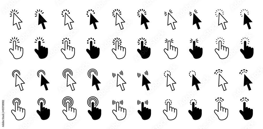 Mouse click cursor set collection Hand Cursors and clicks. Mouse ...