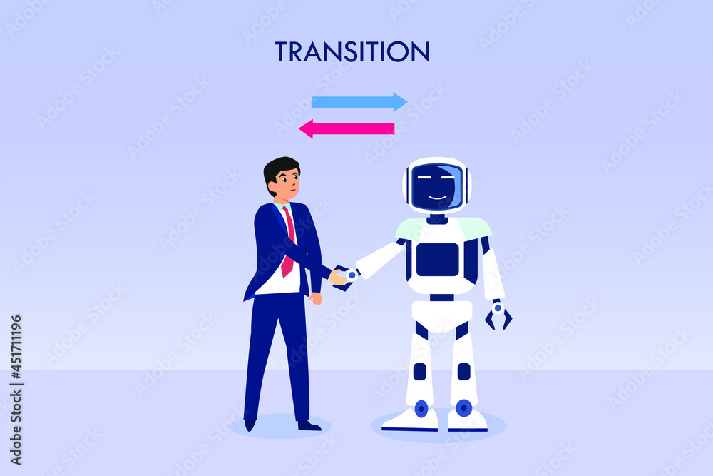 Business transition vector concept. Businessman and artificial ...