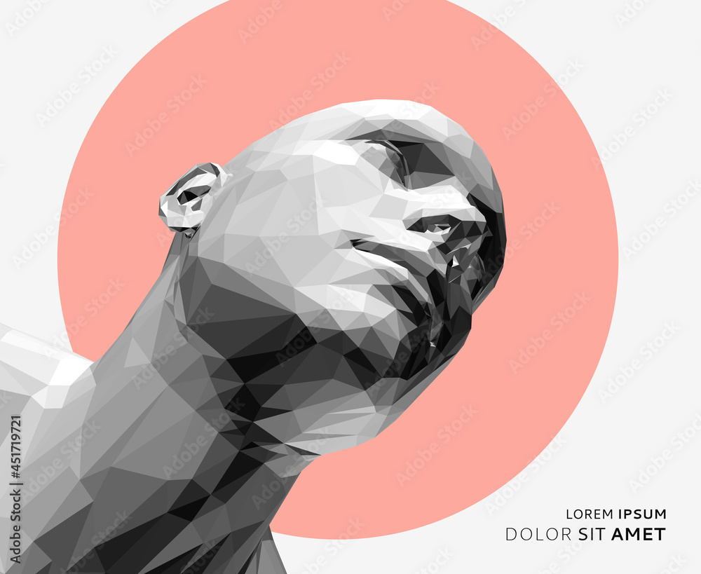 Man looking up. Abstract digital human head. Face side view ...