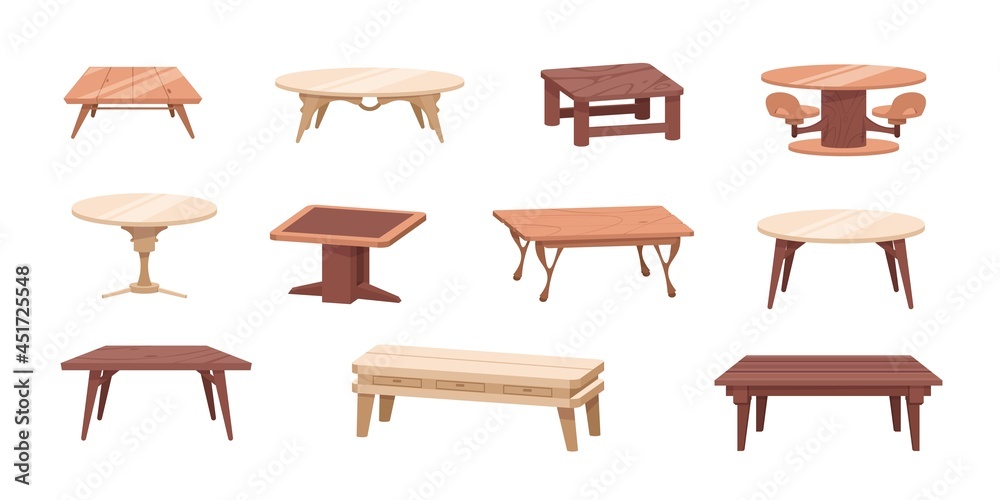 Wooden table. Cartoon interior and outdoor furniture. Antique and ...