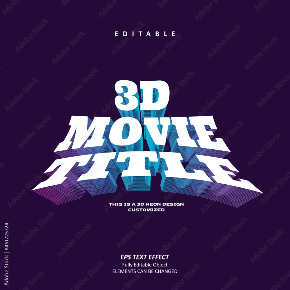 3d movie title neon line text effect editable premium vector Stock ...