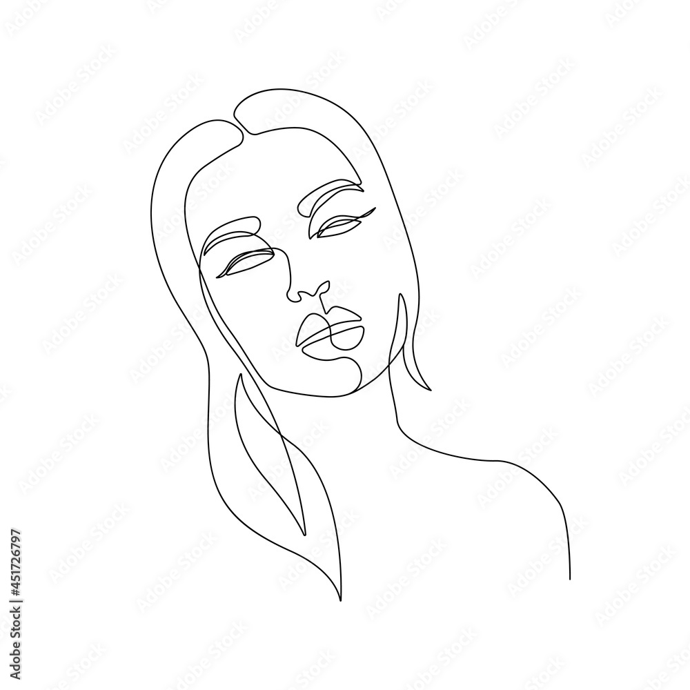 Abstract Line Art Woman Face. Woman Head One Line Drawing. Female Face ...