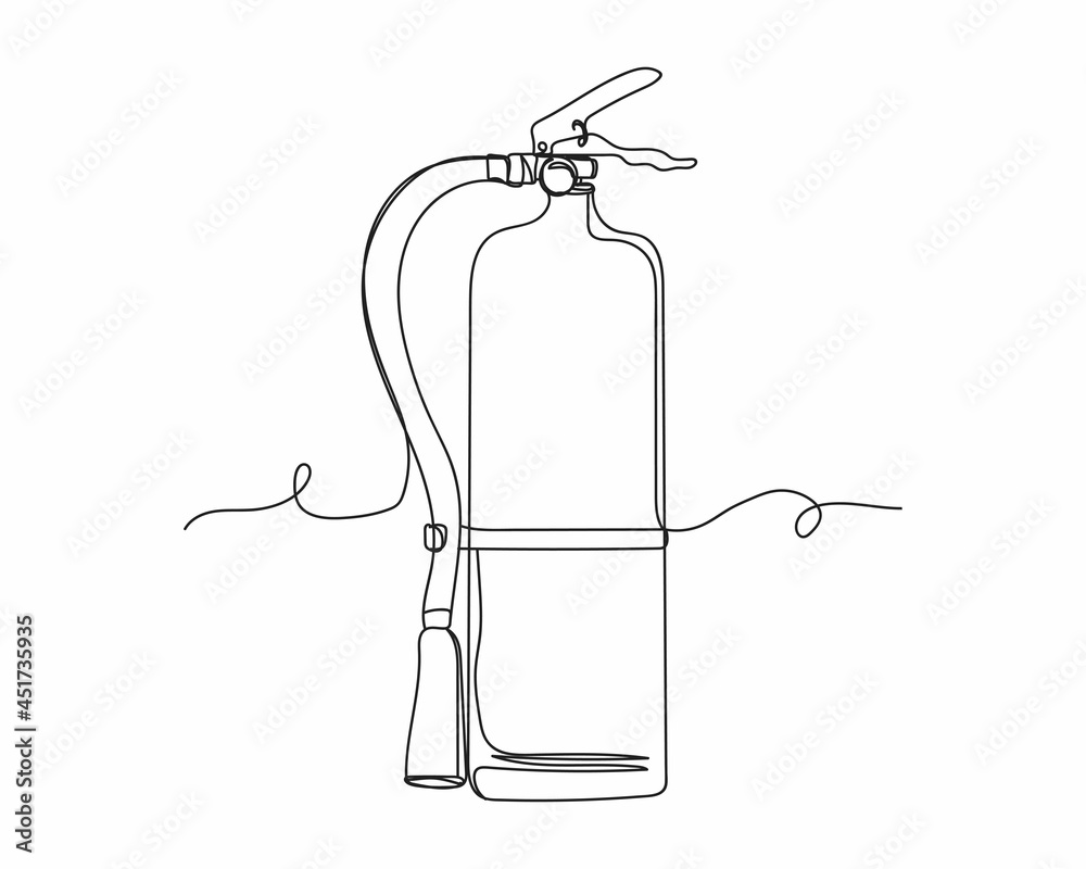 Continuous one line drawing of fire extinguisher icon in silhouette on ...