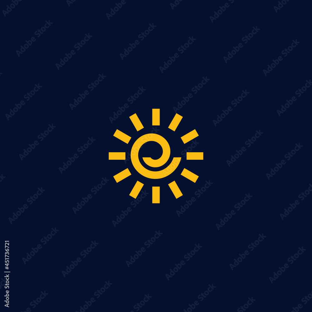initial letter e with sun symbol logo design. minimal vector graphic ...