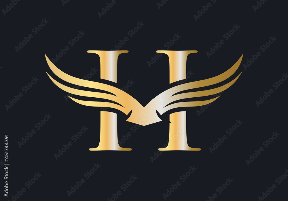 H Letter Wing Logo Design. Initial Flying Wing H Letter Logo. Letter H ...