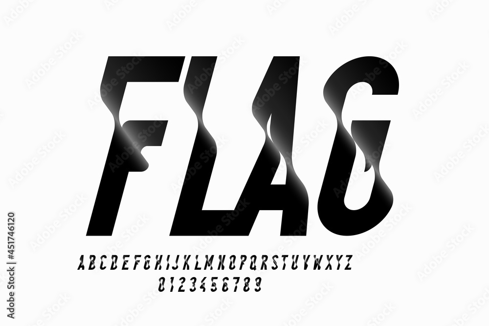 Waving flag style font, alphabet letters and numbers vector ...