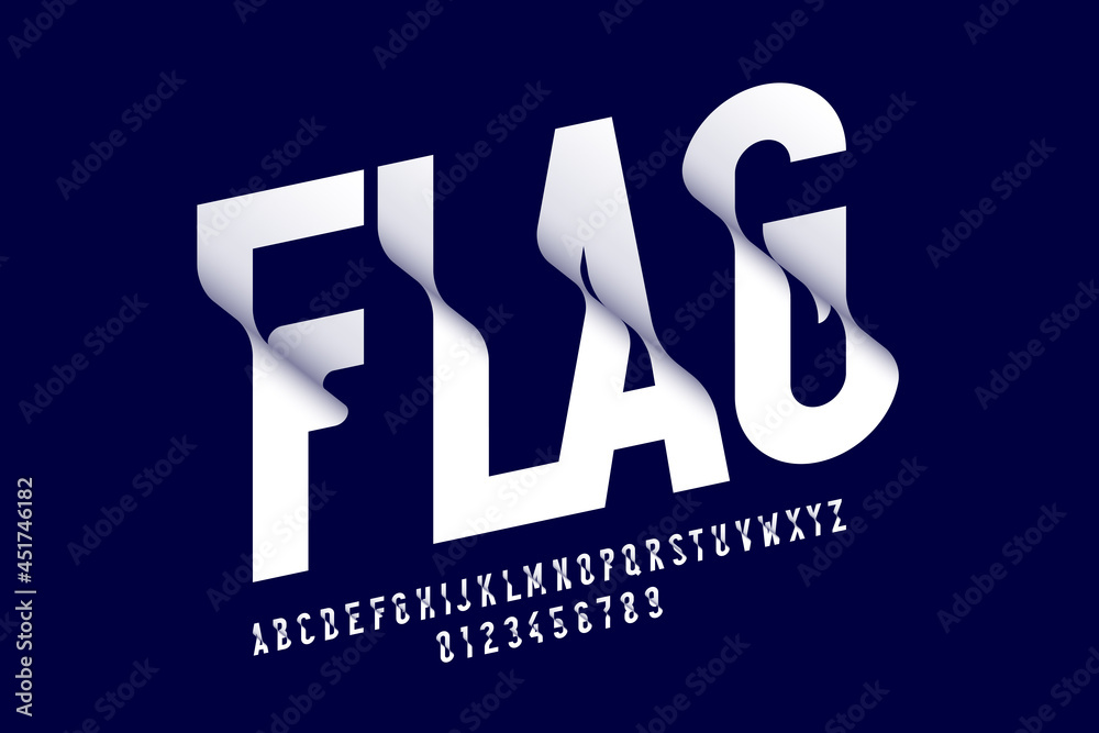 Waving flag style font, alphabet letters and numbers vector ...