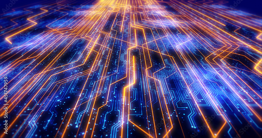 Abstract Motherboard Circuit Animation With Glowing Lines And Numbers ...