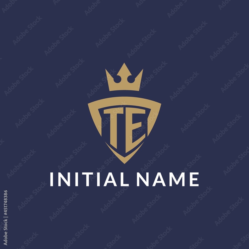 TE logo with shield and crown, monogram initial logo style Stock Vector ...