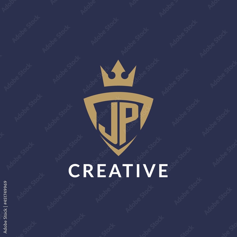 JP logo with shield and crown, monogram initial logo style Stock Vector ...