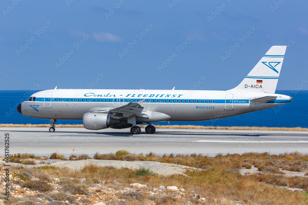 Condor Airbus A320 airplane in retro livery Heraklion airport in Greece ...