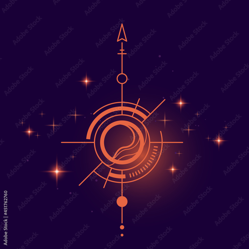 Poster Vector illustration of abstract neon red light space symbol with ...