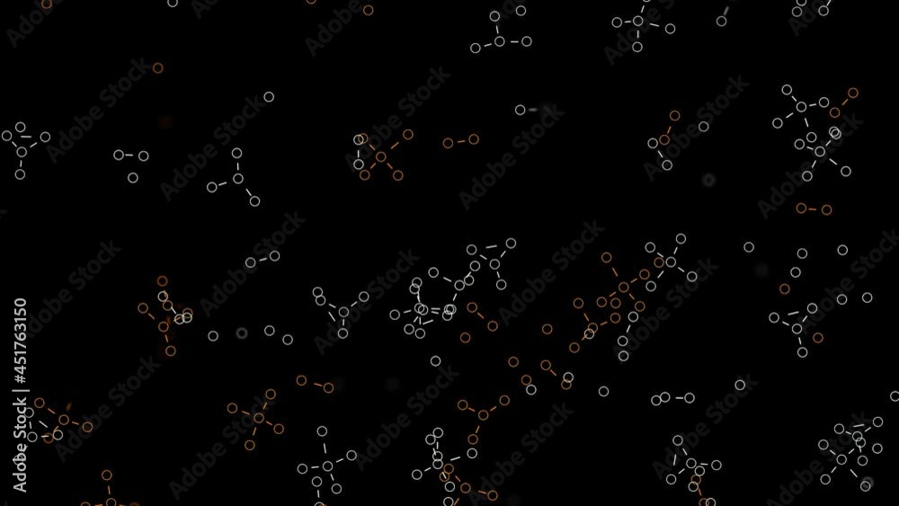 Abstract chemical formulas consisting of benzene rings on black ...