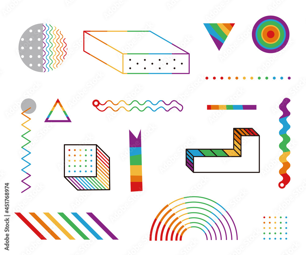 LGBT Pride Rainbow Universal trend halftone geometric shapes set ...