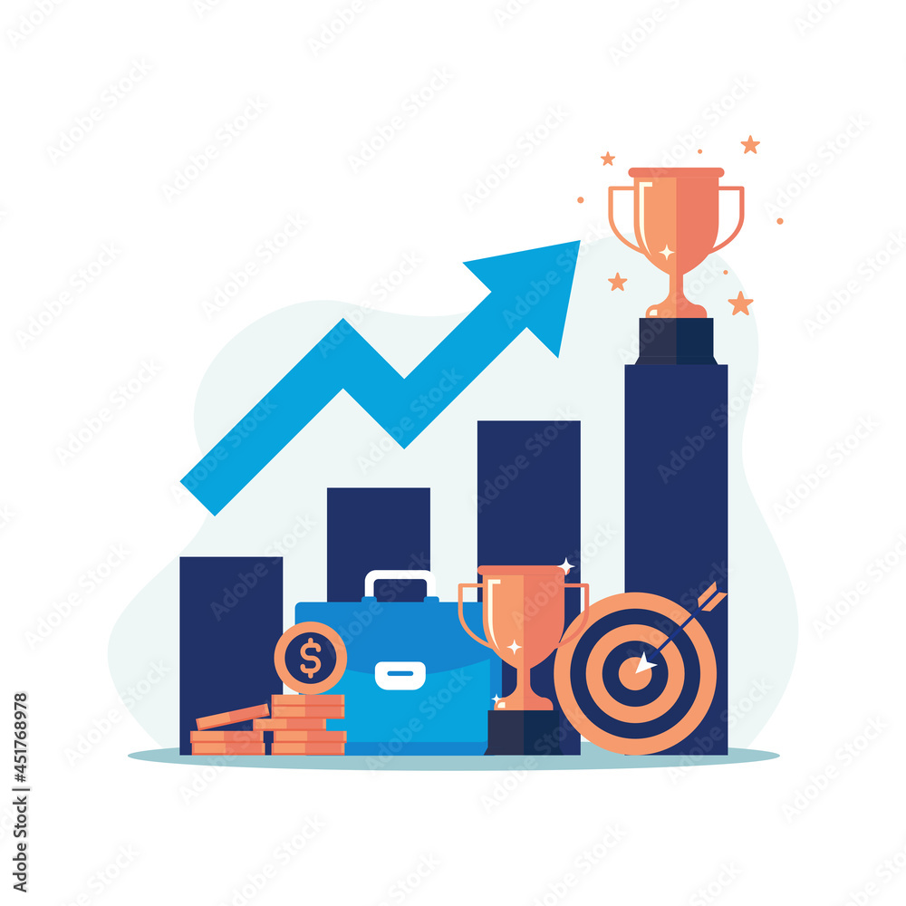 Business success vector illustration concept in flat style. Money, coin ...