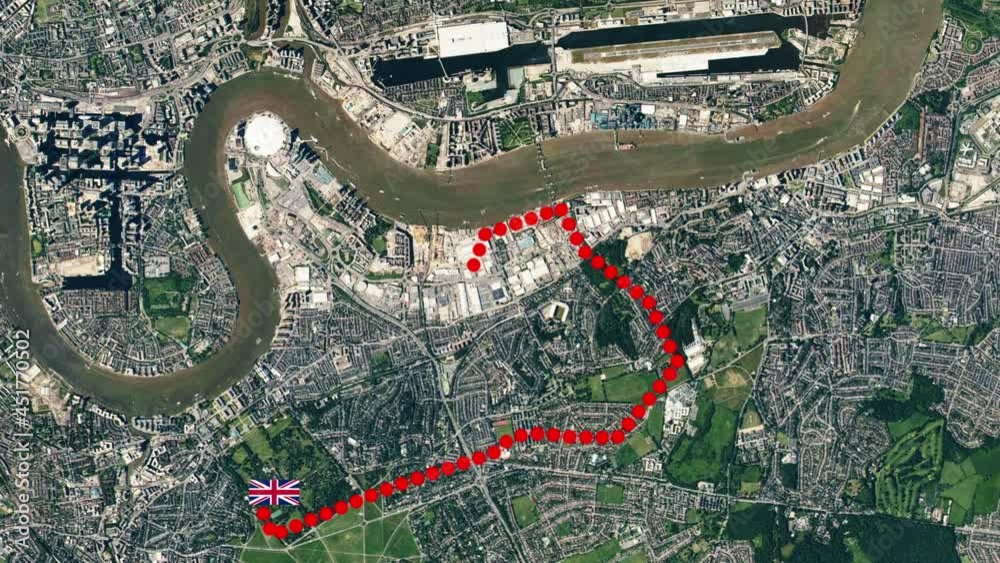 Video Stock London marathon route map animation, runner path on city ...
