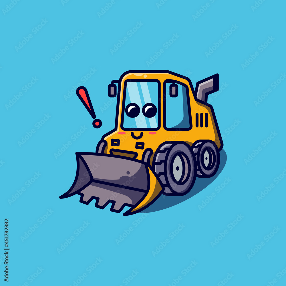Cute bulldozer mascot vector cartoon illustration. Flat cartoon style ...