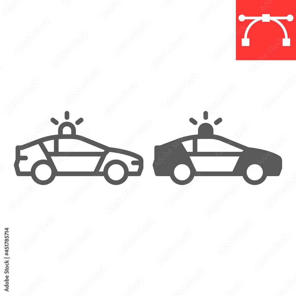 Police car line and glyph icon, transportation and vehicle, police ...