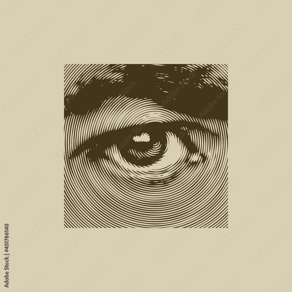 A square banner with an abstract human eye and an eyebrow in close-up ...