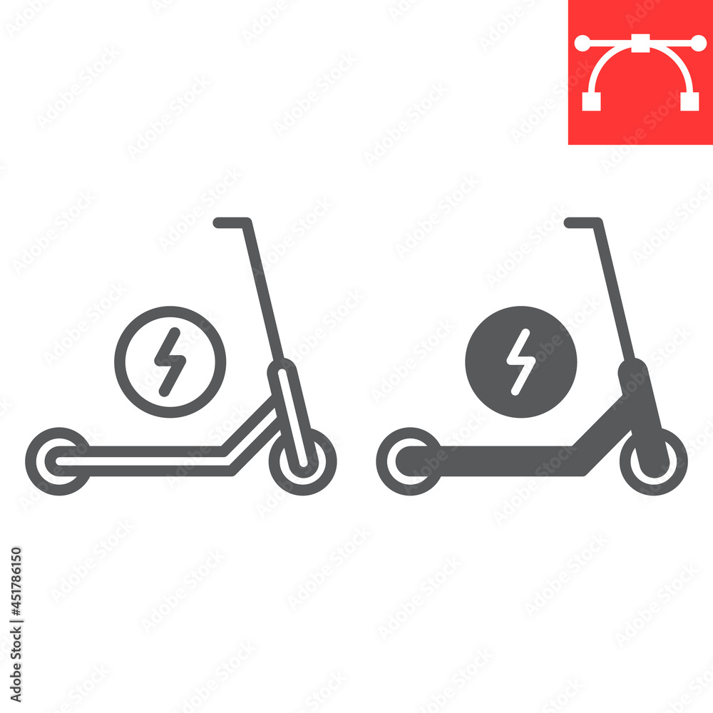 Electric scooter line and glyph icon, transportation and vehicle ...