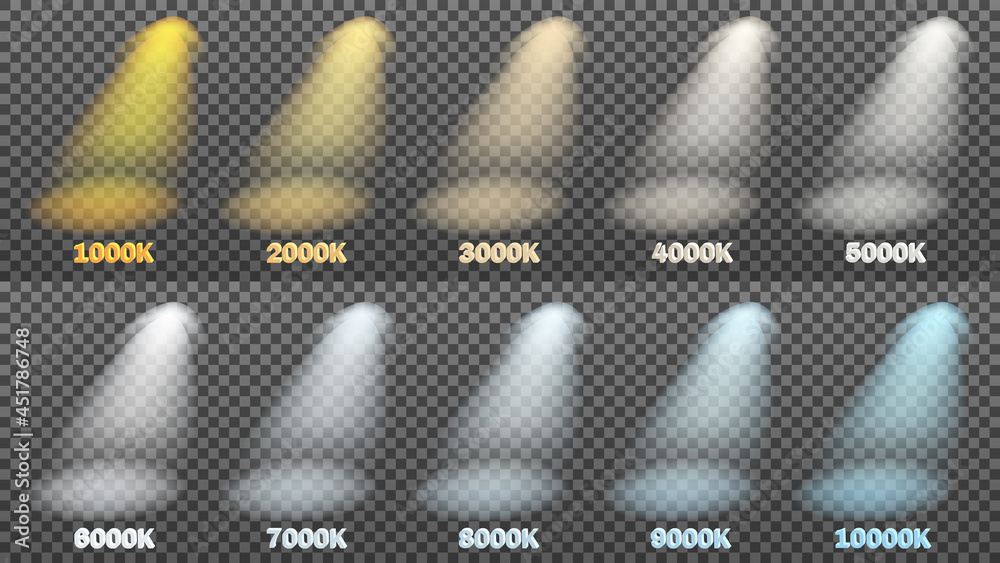 Vector illustration set of light from lamps, spotlights. Color ...