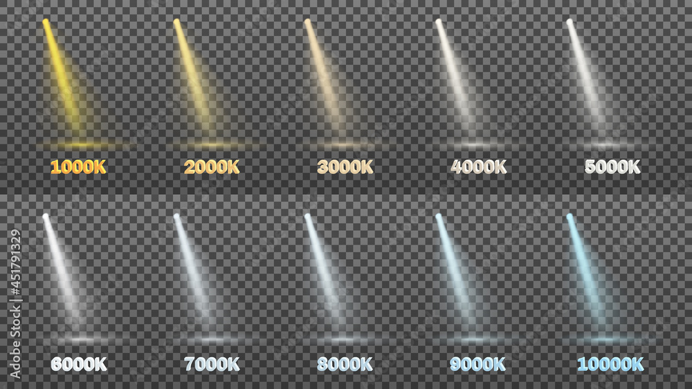 Vector illustration set of light from lamps, spotlights. Color ...